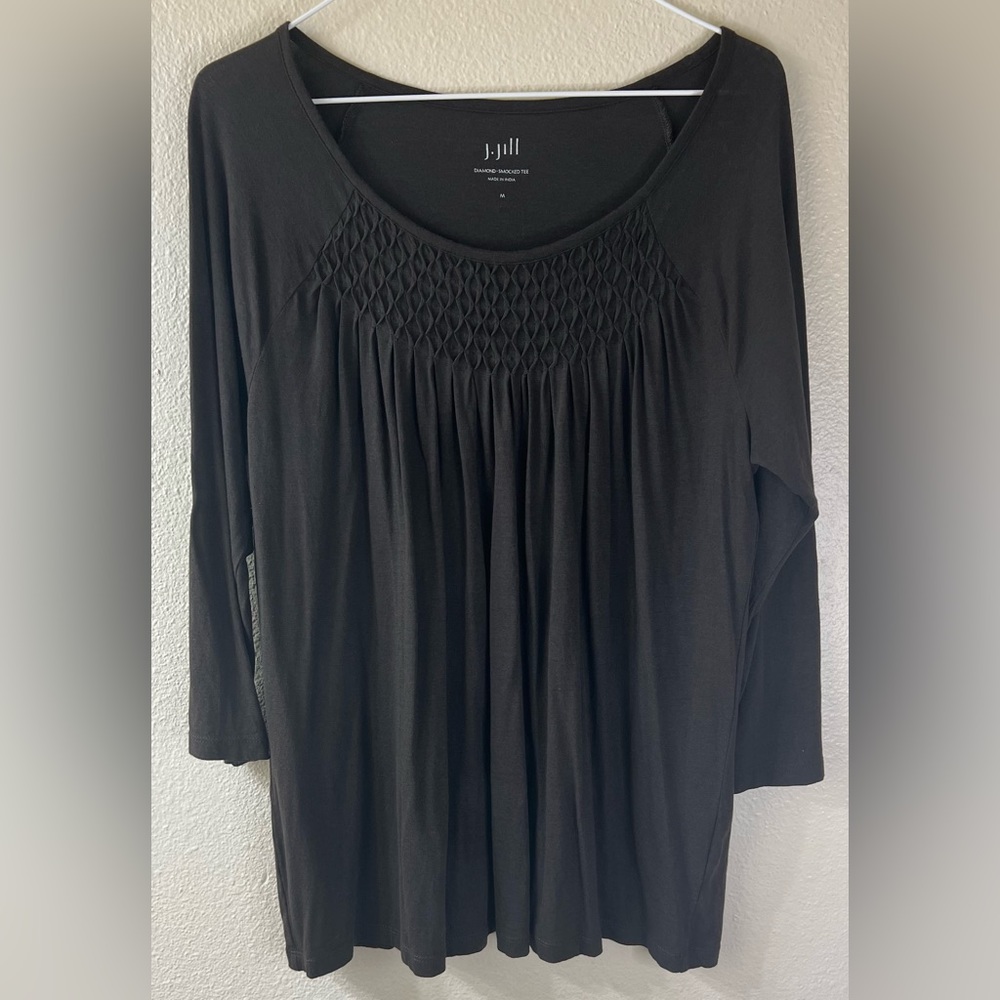 J Jill Diamond Smocked Tee Chocolate Brown Size M Jer… - Gem